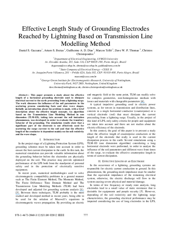 (PDF) Effective length study of grounding electrod reached by lightning based on Transmission ...