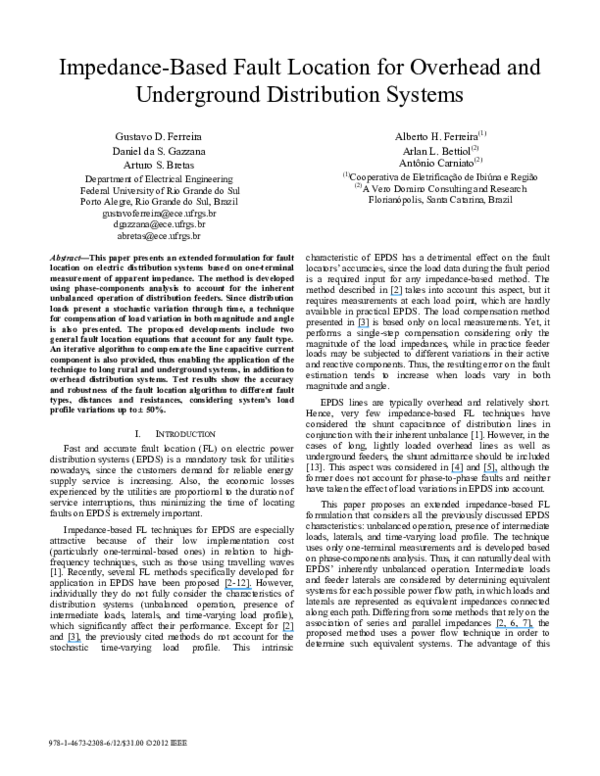 (PDF) Impedance-based fault location for overhead and underground distribution systems