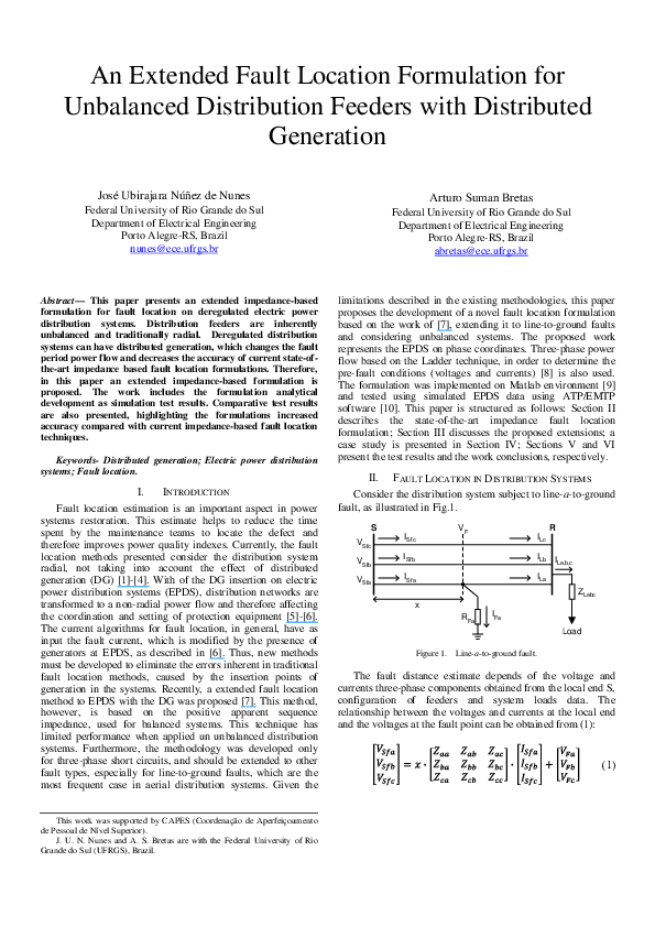 (PDF) An extended fault location formulation for unbalanced distribution feeders with ...
