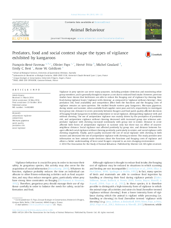 (PDF) Predators, food and social context shape the types of vigilance ...