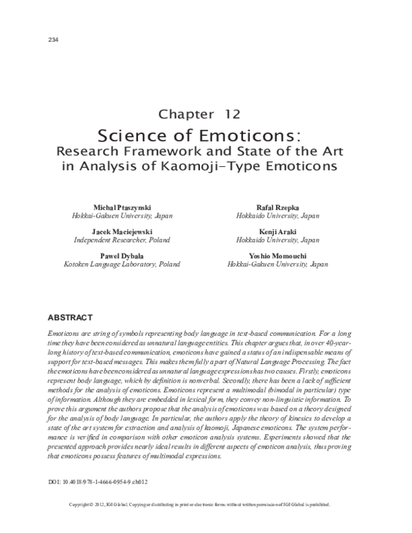 (PDF) Science of Emoticons: Research Framework and State of the Art