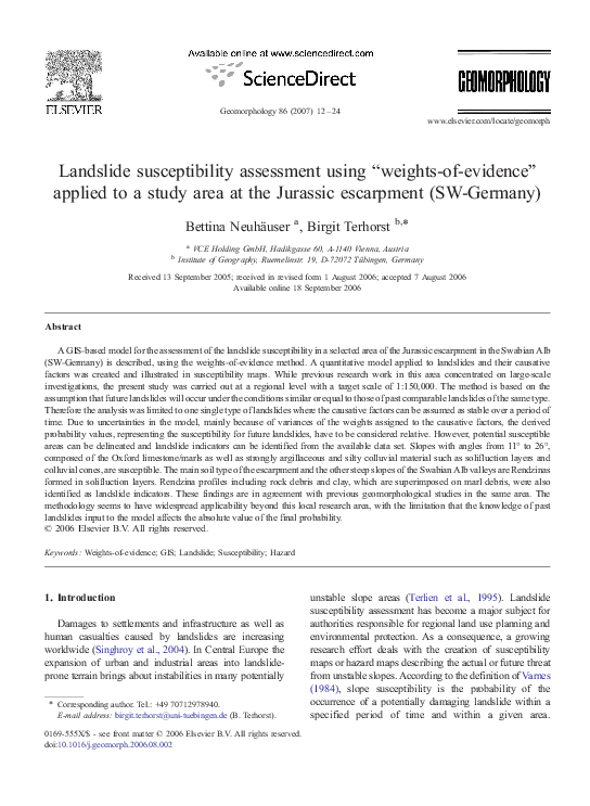 (PDF) Landslide Susceptibility in SW Germany