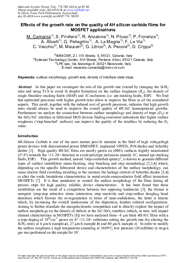 (PDF) Effects of the Growth Rate on the Quality of 4H Silicon Carbide Films for MOSFET Applications