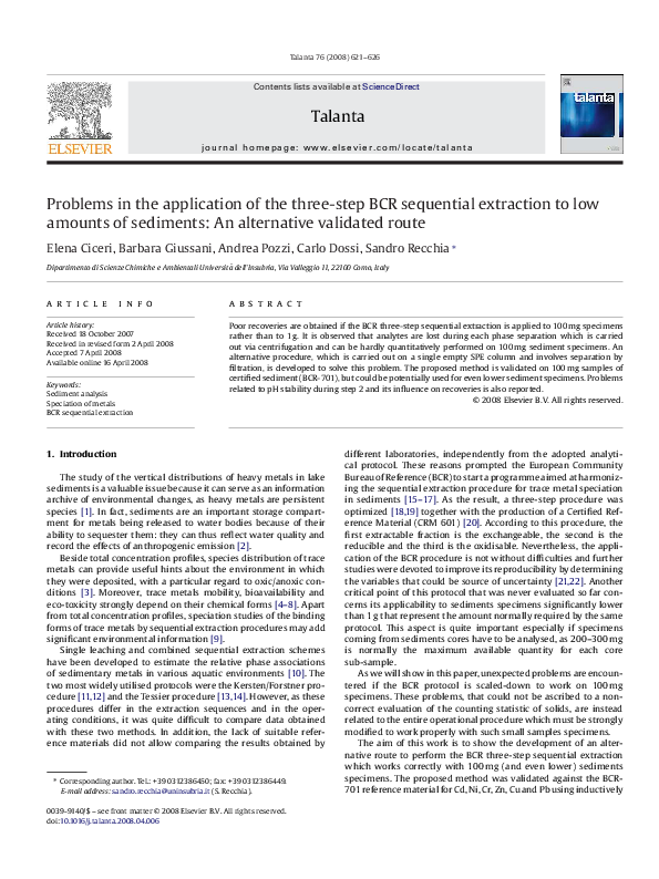 (PDF) Problems in the application of the three-step BCR sequential extraction to low amounts of ...