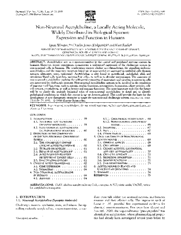 (PDF) Non-neuronal acetylcholine, a locally acting molecule, widely distributed in biological ...