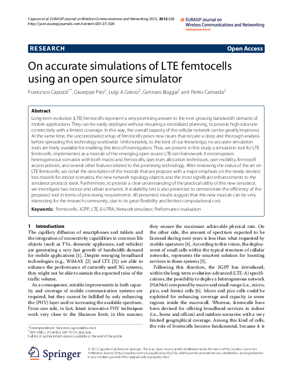 Pdf On Accurate Simulations Of Lte Femtocells Using An Open Source Simulator