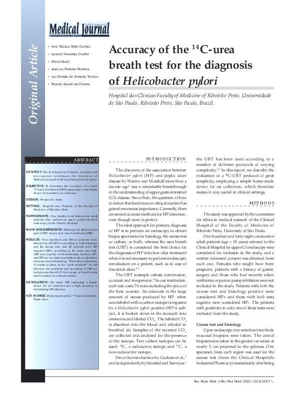 (PDF) Accuracy of the 14C-urea breath test for the diagnosis of ...