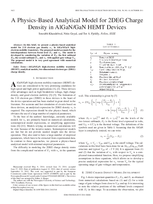 (PDF) A Physics-Based Analytical Model for 2DEG Charge Density in AlGaN ...