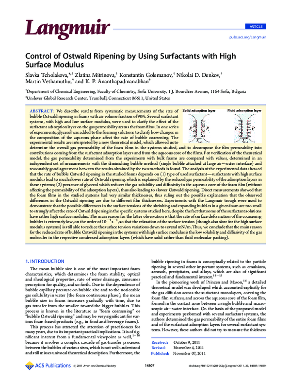 (PDF) Control of Ostwald Ripening by Using Surfactants with High ...