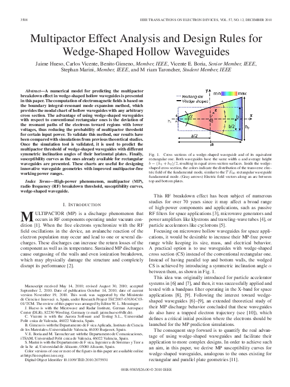 Pdf Multipactor Effect Analysis And Design Rules For Wedge Shaped Hollow Waveguides