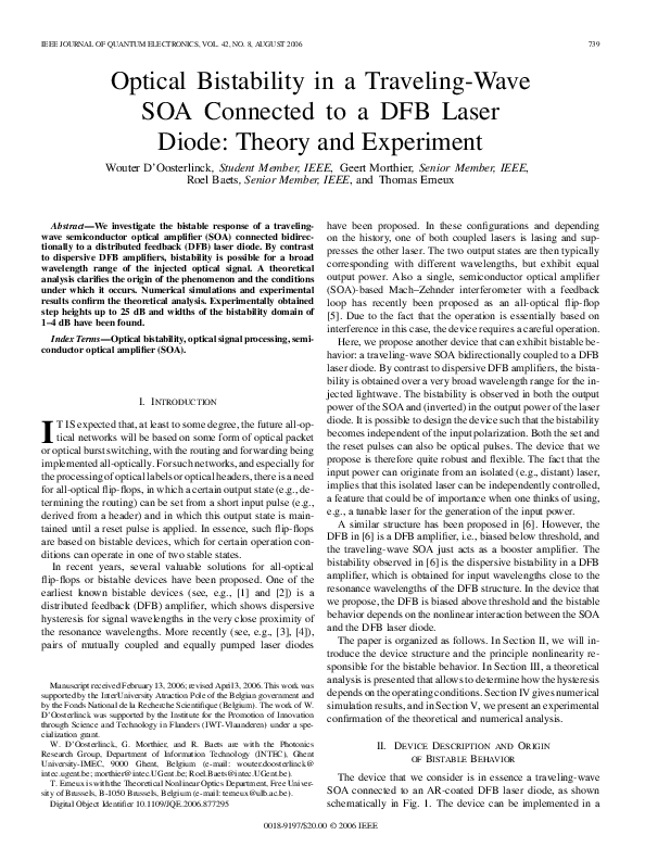 (PDF) Optical Bistability in a Traveling-Wave SOA Connected to a DFB ...
