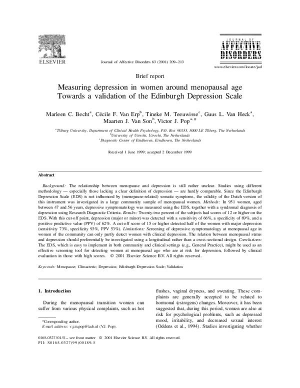(PDF) Measuring depression in women around menopausal age: Towards a ...