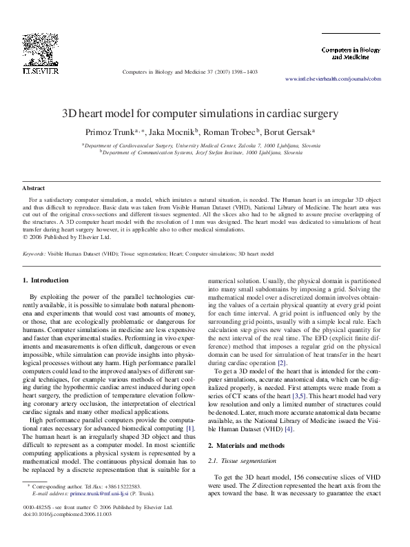(PDF) 3D heart model for computer simulations in cardiac surgery
