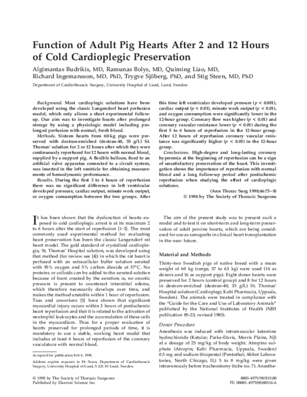 (PDF) Function of adult pig hearts after 2 and 12 hours of cold ...
