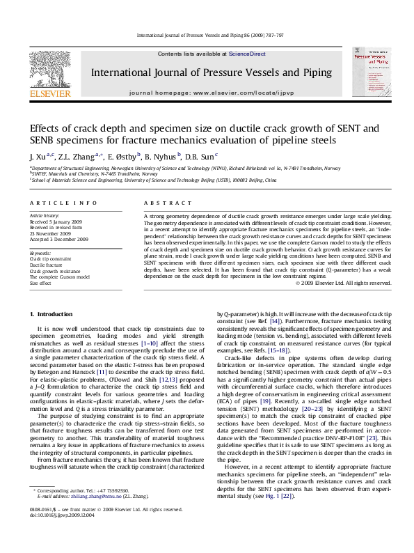 Pdf Effects Of Crack Depth And Specimen Size On Ductile Crack Growth
