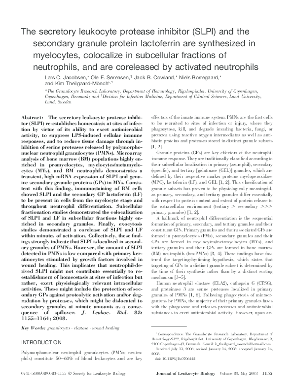 (PDF) The secretory leukocyte protease inhibitor (SLPI) and the ...