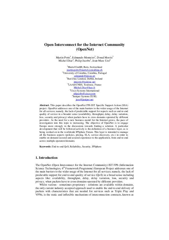(PDF) Open Interconnect for the Internet Community (OpenNet)