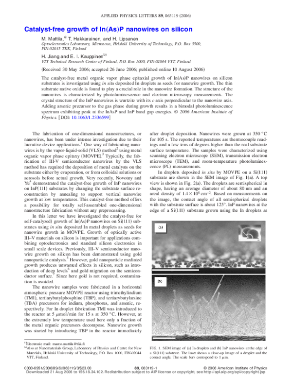 (PDF) InAs/InP nanowires grown by catalyst assisted molecular beam ...