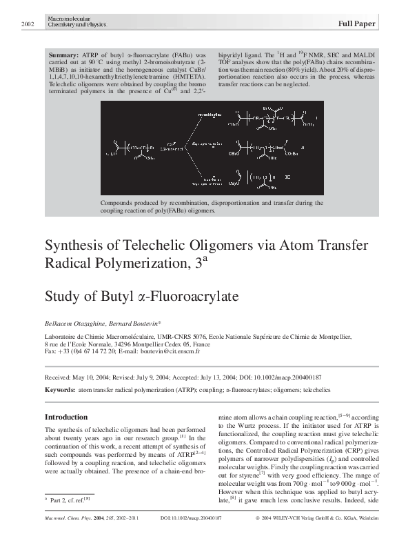 (PDF) Synthesis of Telechelic Oligomers via Atom Transfer Radical ...