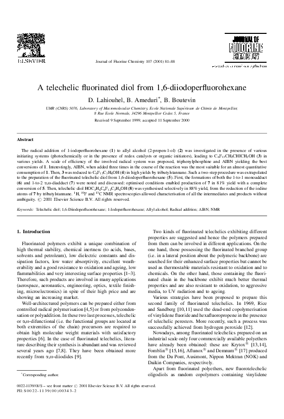 (PDF) A telechelic fluorinated diol from 1,6-diiodoperfluorohexane