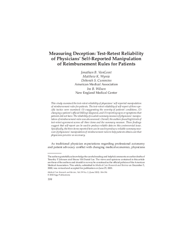 (PDF) Measuring Deception: Test-Retest Reliability of Physicians' Self ...
