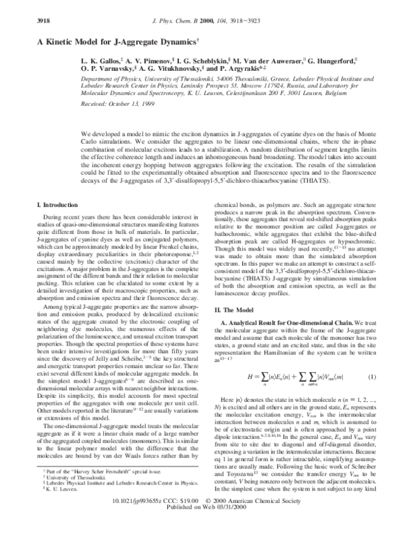 (PDF) A Kinetic Model for J-Aggregate Dynamics † | Panos Argyrakis and ...