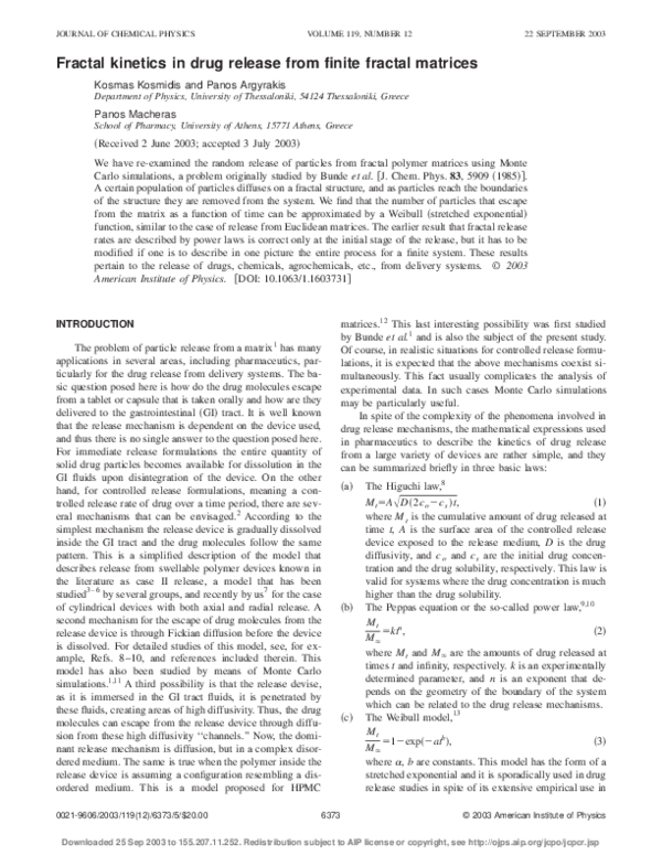 (PDF) Fractal kinetics in drug release from finite fractal matrices
