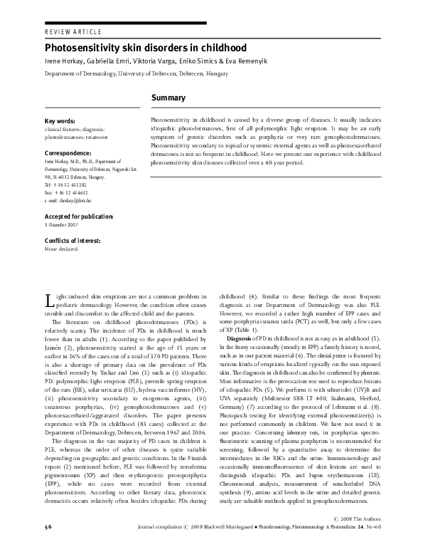 (PDF) Photosensitivity skin disorders in childhood