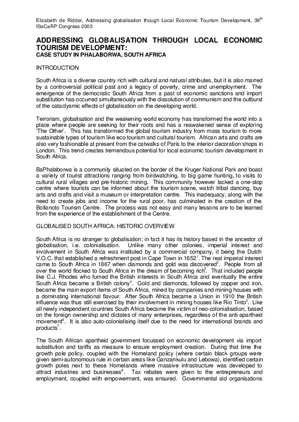 (PDF) ADDRESSING GLOBALISATION THROUGH LOCAL ECONOMIC TOURISM ...