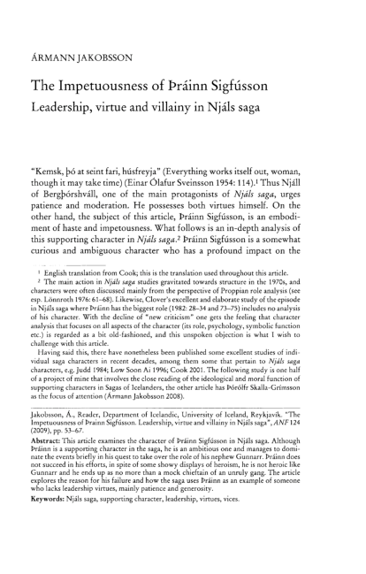 (PDF) “The Impetuousness of Þráinn Sigfússon: Leadership, virtue and ...