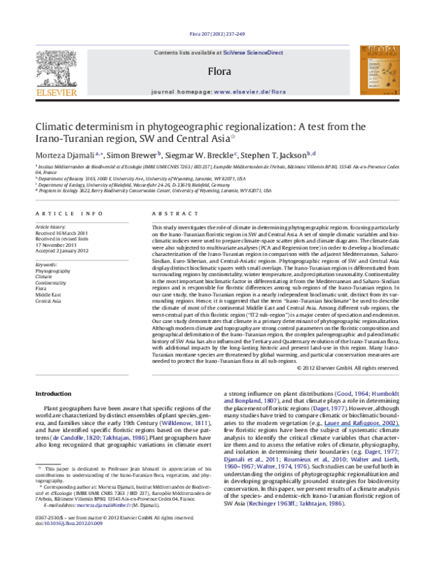 (PDF) Climatic determinism in phytogeographic regionalization: A test ...