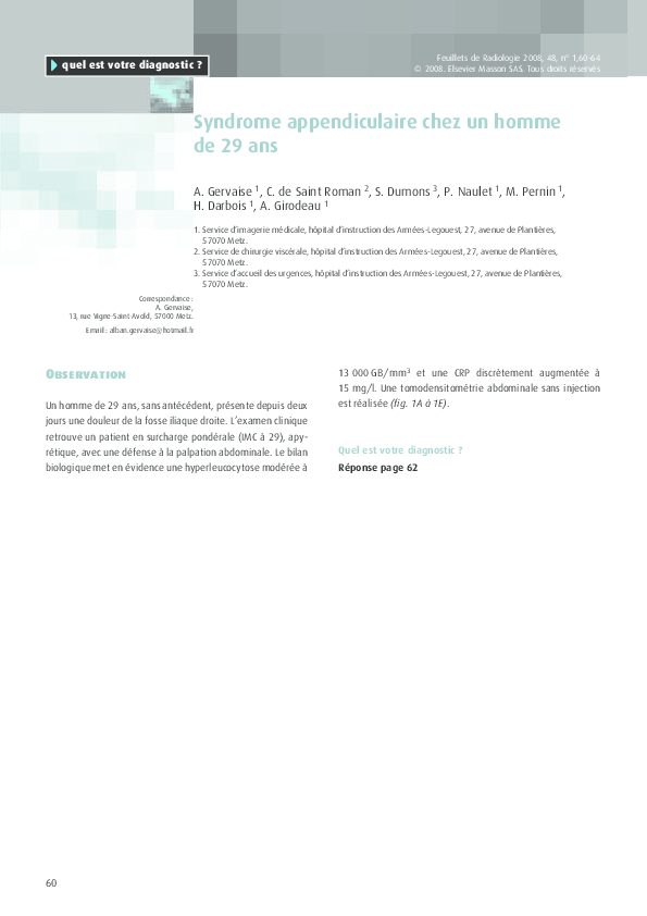 (PDF) Syndrome appendiculaire chez un homme de 29 ans | Alban Gervaise ...