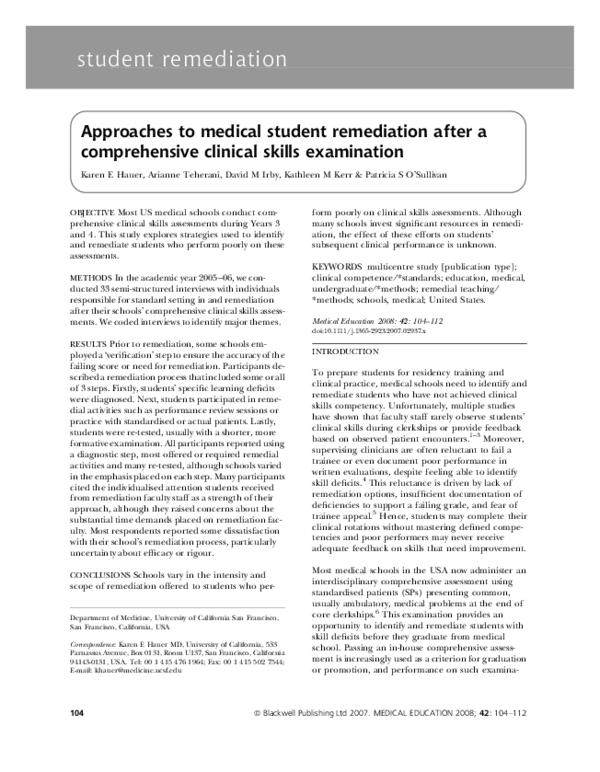(PDF) Approaches to medical student remediation after a comprehensive ...