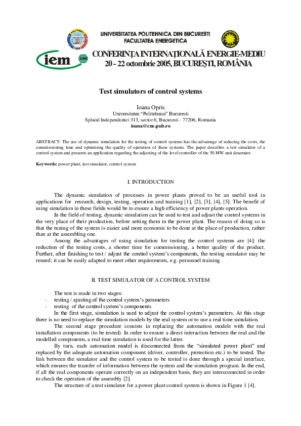 (PDF) Test simulators of control systems | Ioana Opris - Academia.edu