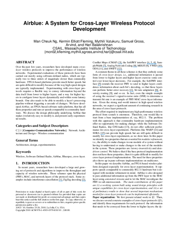 (PDF) Airblue: A system for cross-layer wireless protocol development