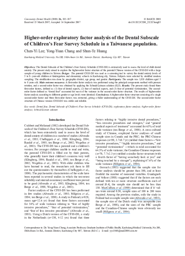(PDF) Higher-order exploratory factor analysis of the Dental Subscale ...