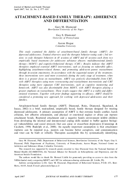 (PDF) Attachment-Based Family Therapy: Adherence and Differentiation