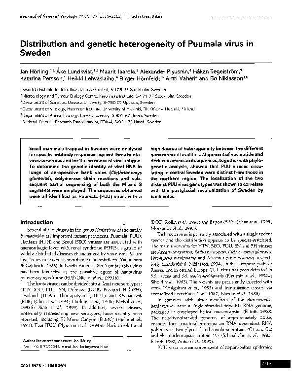 (PDF) Distribution and genetic heterogeneity of Puumala virus in Sweden