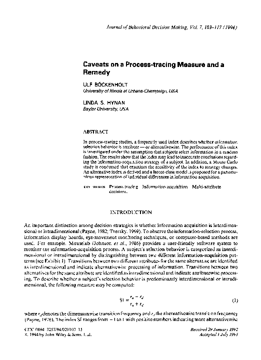 (PDF) Caveats on a process-tracing measure and a remedy | Ulf ...
