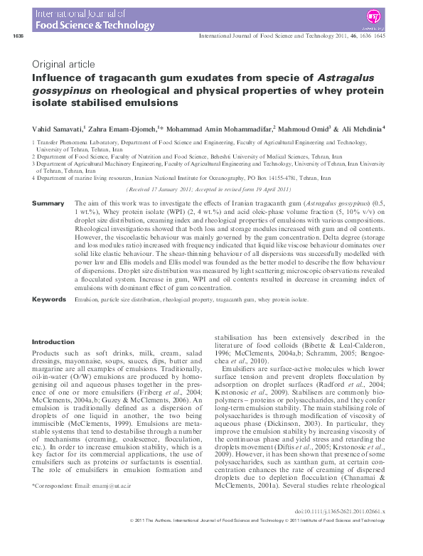 (PDF) Influence of tragacanth gum exudates from specie of Astragalus ...