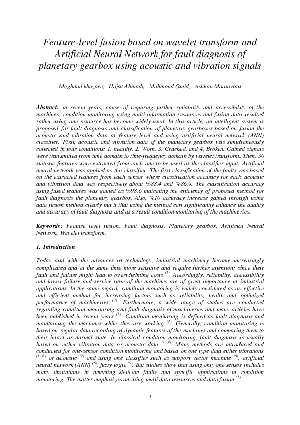 Pdf Feature Level Fusion Based On Wavelet Transform And Artificial Neural Network For Fault