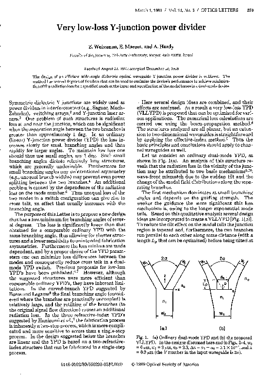 (PDF) Very low-loss Y-junction power divider