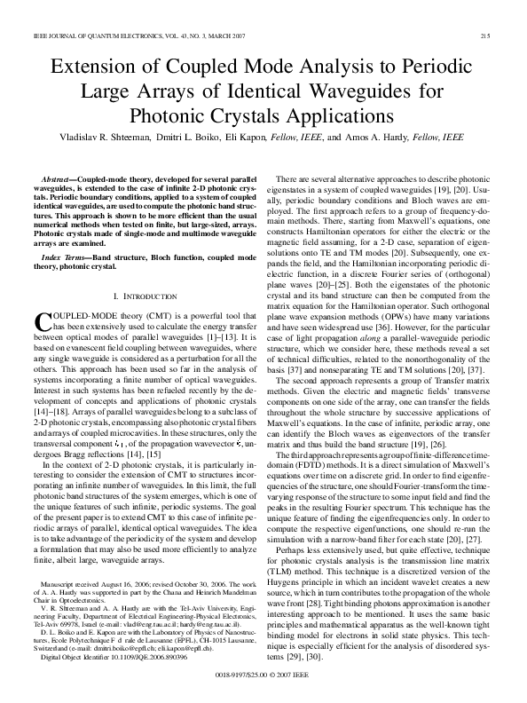 (PDF) Extension of Coupled Mode Analysis to Periodic Large Arrays of Identical Waveguides for ...