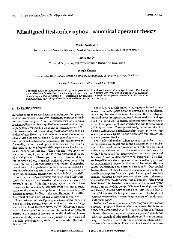(PDF) Misaligned first-order optics: canonical operator theory