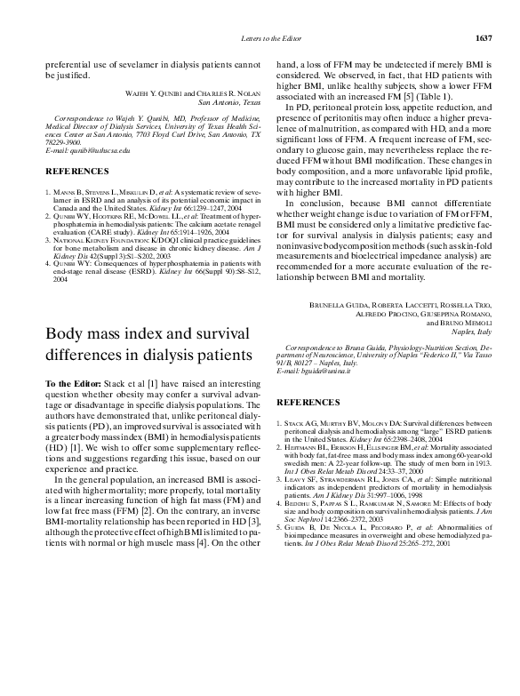 (PDF) Body mass index and survival differences in dialysis patients