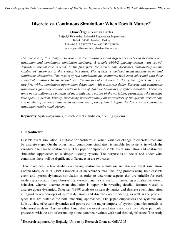 (PDF) Discrete Vs. Continuous Simulation: When Does It Matter?