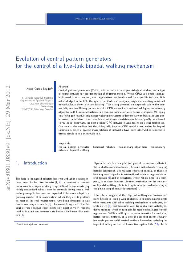 (PDF) Evolution of central pattern generators for the control of a five-link bipedal walking ...