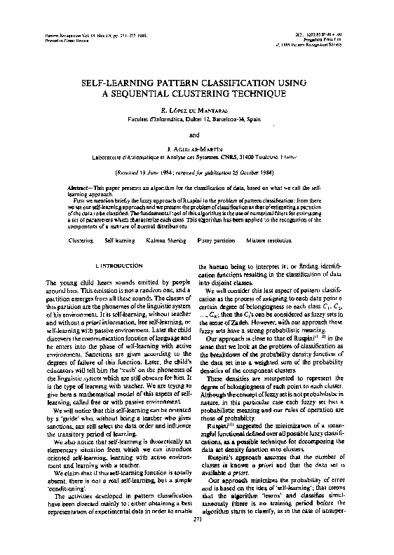 (PDF) Self-learning pattern classification using a sequential clustering technique