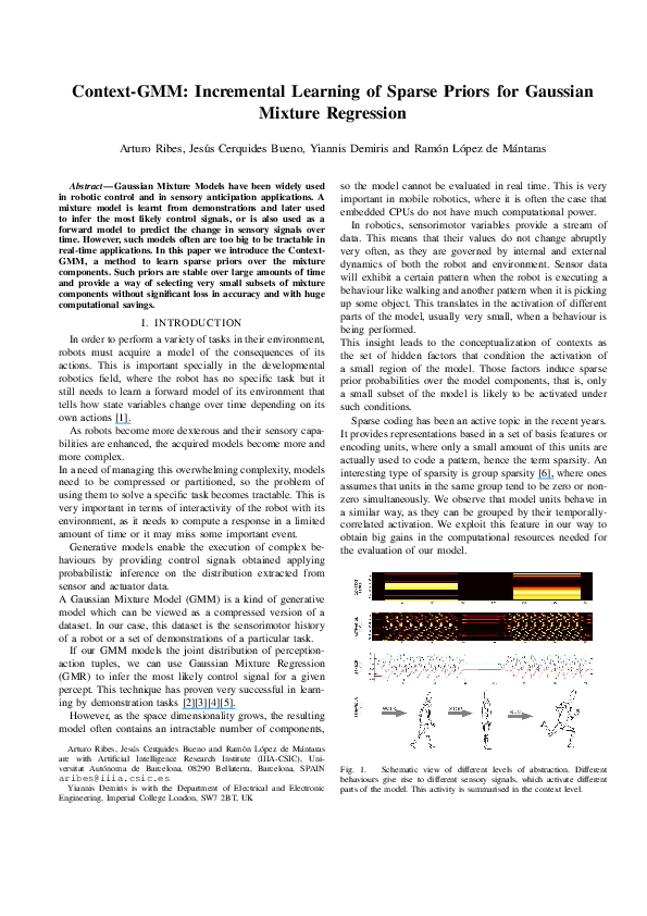 (PDF) Context-GMM: Incremental learning of sparse priors for Gaussian mixture regression
