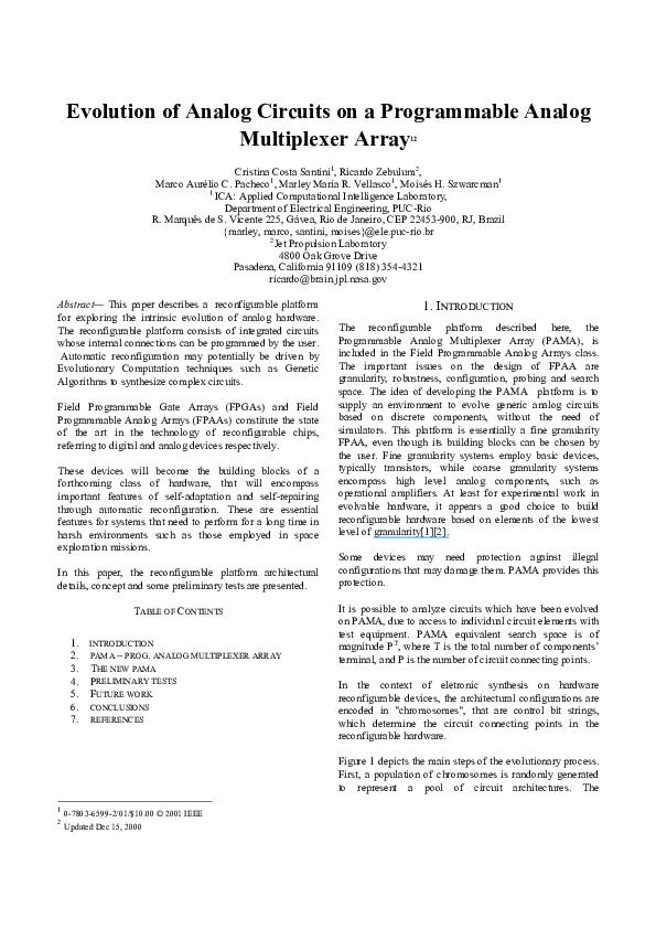 Pdf Evolution Of Analog Circuits On A Programmable Analog Multiplexer Array